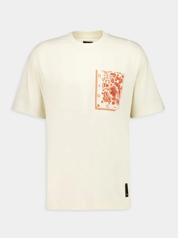 Fendi White T-shirt With Coral Bandana Pocket - Cream