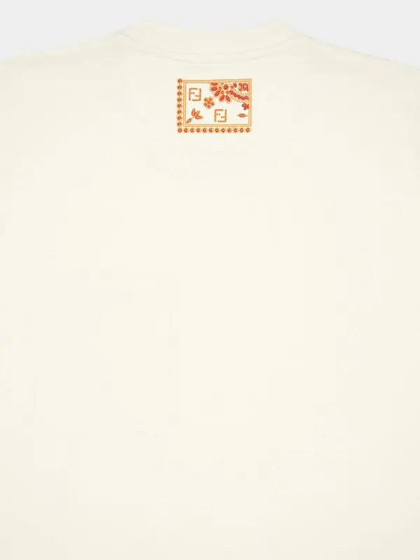 Fendi White T-shirt With Coral Bandana Pocket - Cream