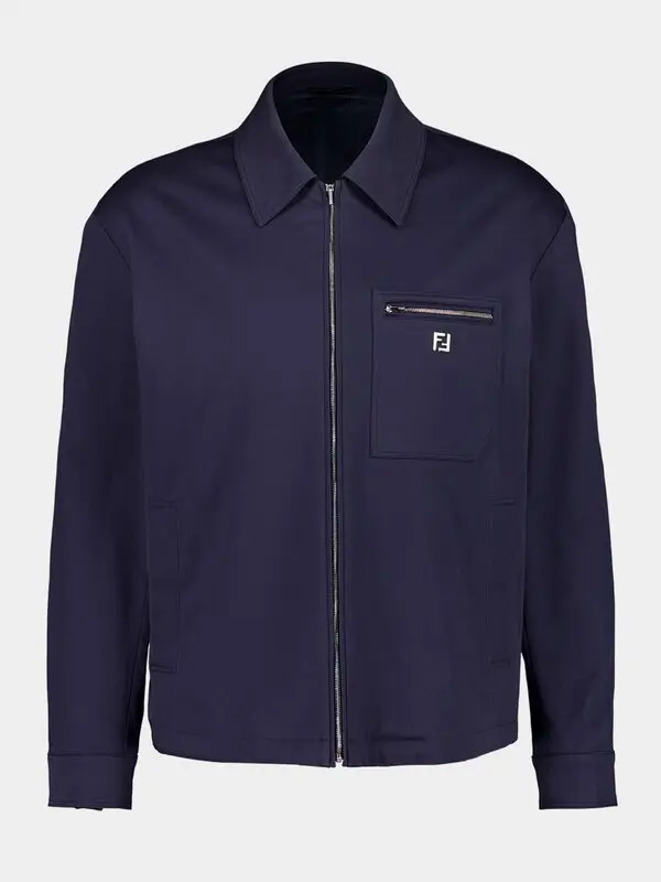 Fendi Dark Gabardine Zip Blouson - Blue