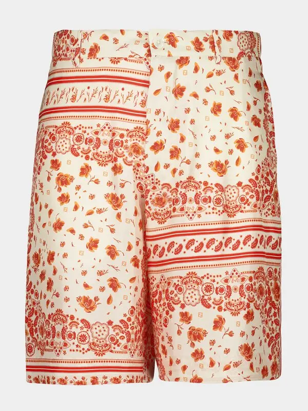 Fendi Bandana Print Silk Bermuda Shorts - Orange