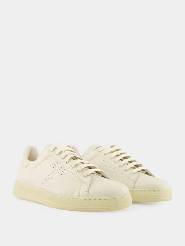 TOM FORD Warwick Grain Leather Sneakers - Cream