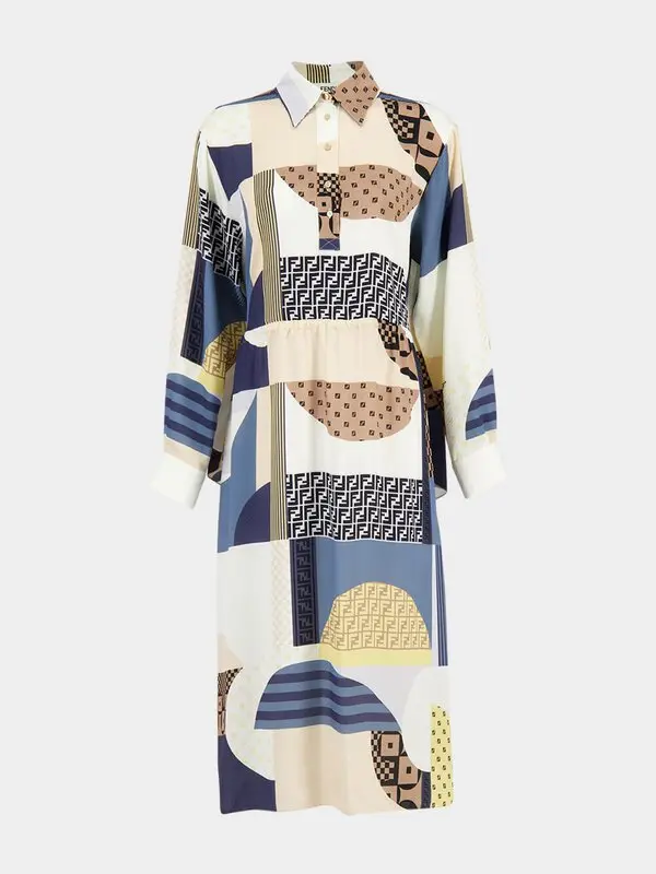 Fendi Patchwork Satin Midi Dress - Blue