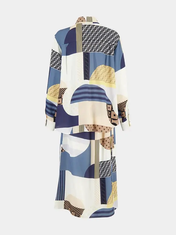 Fendi Multicolour Patchwork Satin Midi Dress - Blue