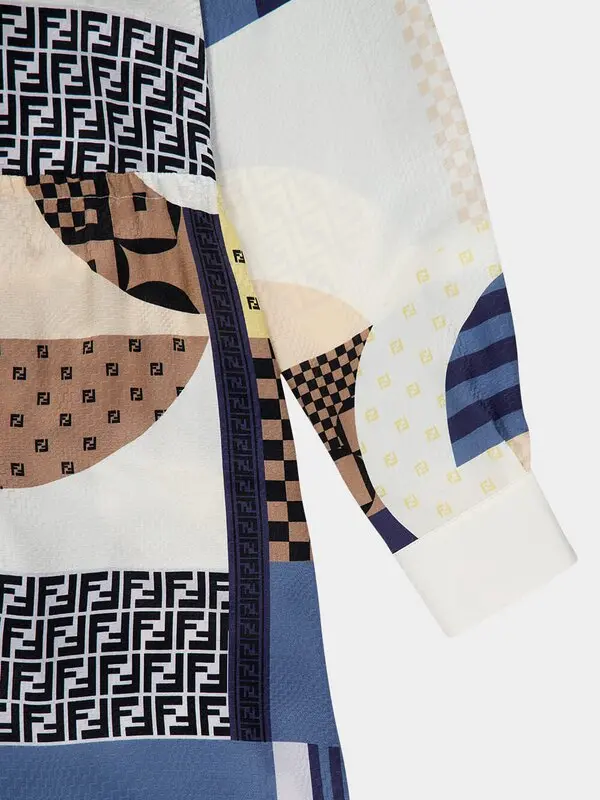 Fendi Multicolour Patchwork Satin Midi Dress - Blue