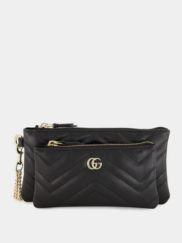 Gucci Gg Marmont Small Pouch With Chain - Black