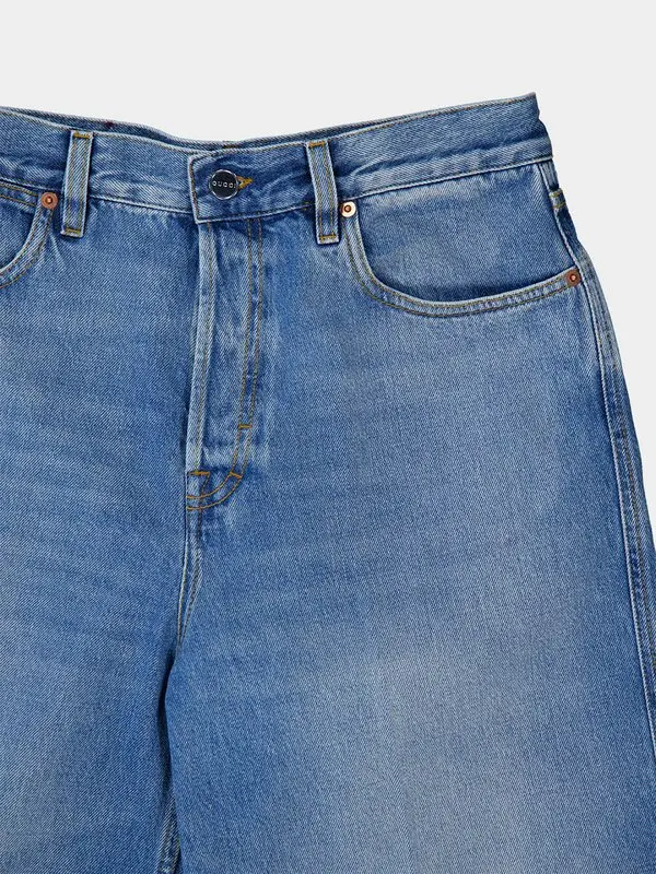 Gucci Light Stonewashed Denim Wide-leg Trousers - Blue