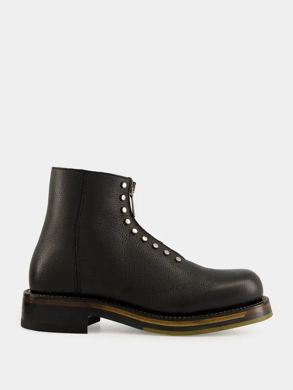 Alexander McQueen Calf Leather Maker Zip Boots - Black