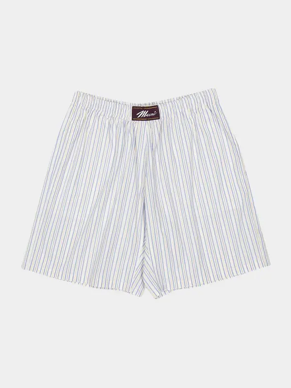 Marni Striped Organic Cotton Poplin Bermuda Shorts - Blue
