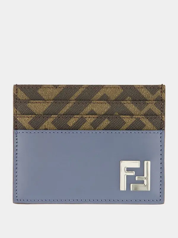 Fendi Leather Card Holder With Ff Canvas And Ff Squared Detail - Blue