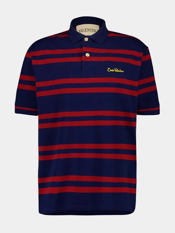 Valentino Garavani And Red Cotton Polo With Embroidery - Blue