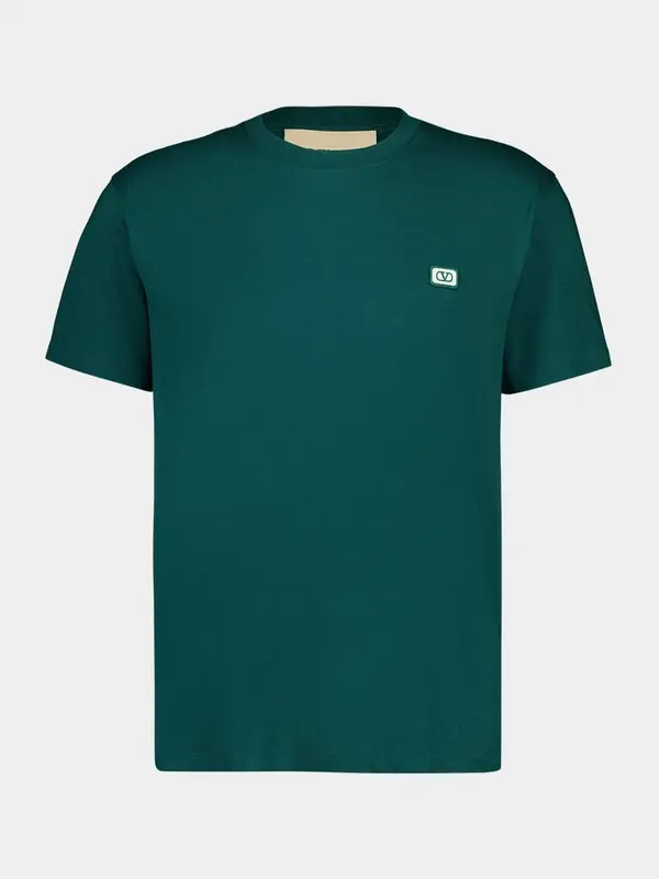 Valentino Garavani Darkwood Cotton Jersey T-shirt With Vlogo Patch - Green
