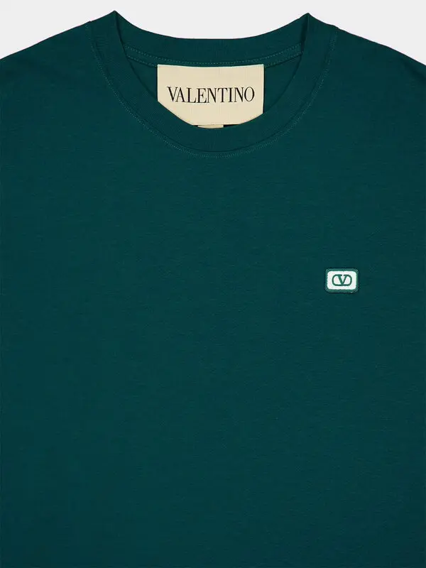 Valentino Garavani Darkwood Cotton Jersey T-shirt With Vlogo Patch - Green
