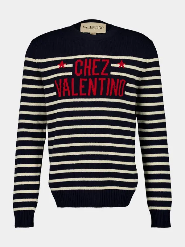 Valentino Garavani Striped Wool Jumper With Chez - Blue