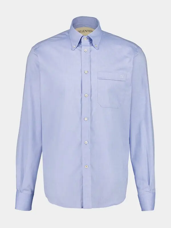 Valentino Garavani Azure Oxford Cotton Shirt With Vlogo - Blue