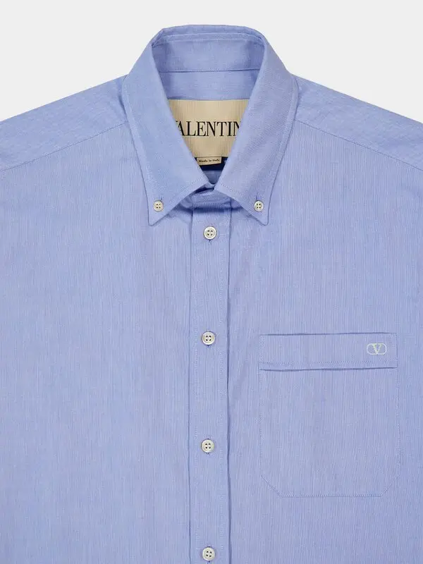 Valentino Garavani Azure Oxford Cotton Shirt With Vlogo - Blue