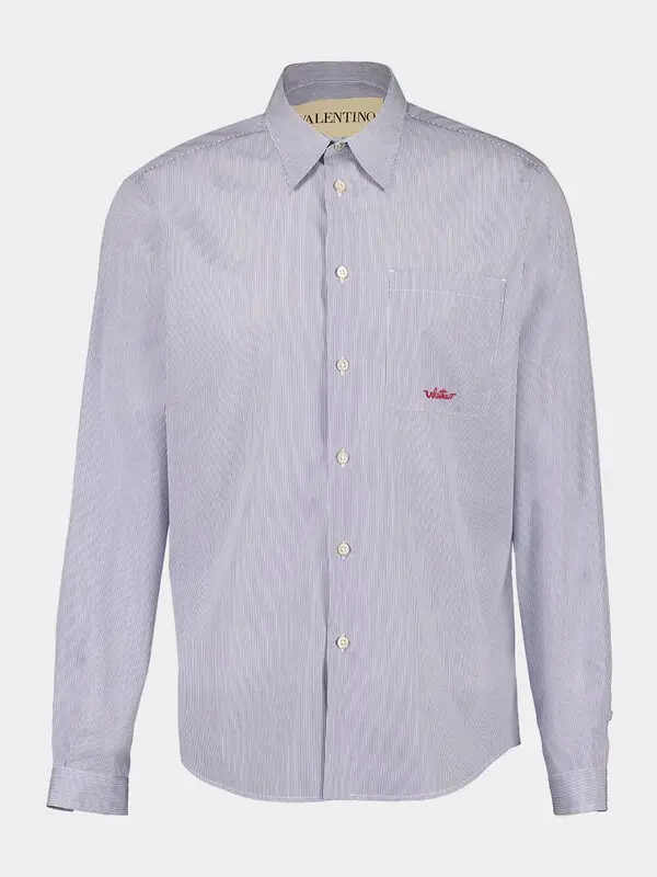 Valentino Garavani And White Striped Cotton Shirt - Blue