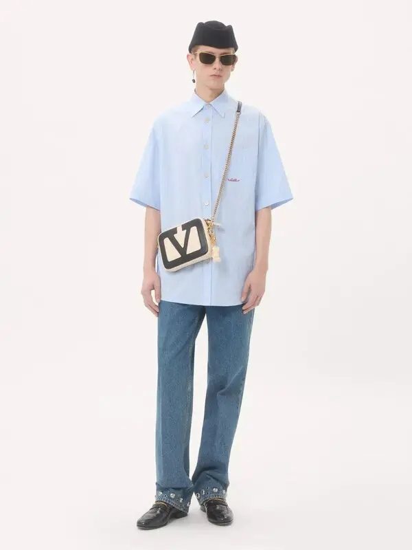 Valentino Garavani Sky Cotton Shirt With Embroidery - Blue