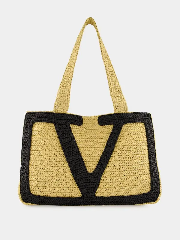 Valentino Garavani Viva Superstar Large Raffia Tote Bag - Beige