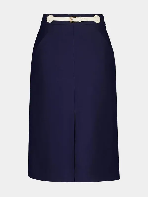 Valentino Garavani Midi Skirt With Leather Belt - Blue