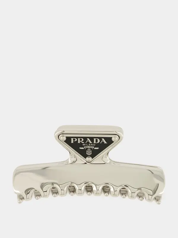 Prada Enameled Metal Hair Claw Clip - Silver