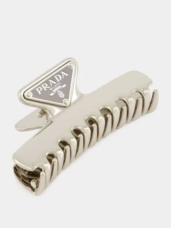 Prada Enameled Metal Hair Claw Clip - Silver