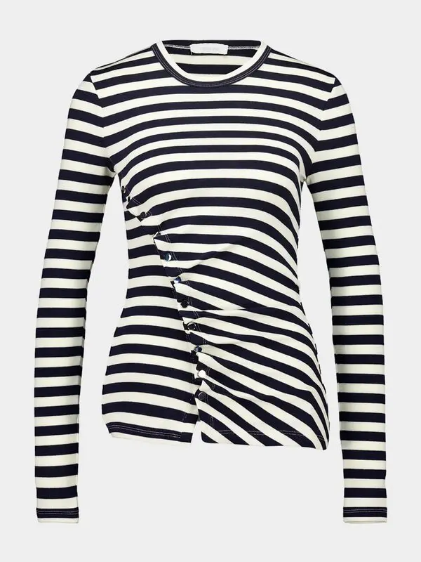 Rabanne Striped Virgin Wool Jersey Top With Button Detail - Multicolour