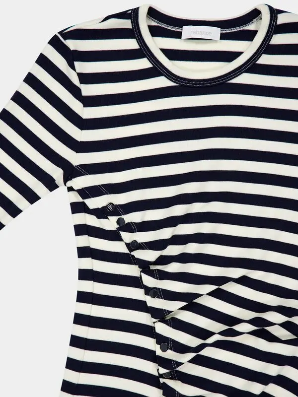 Rabanne Striped Virgin Wool Jersey Top With Button Detail - Multicolour