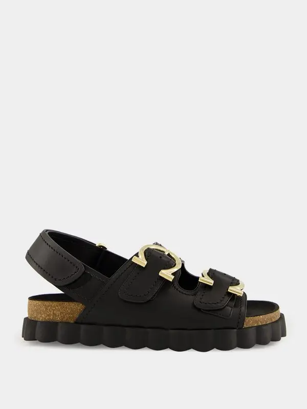 FERRAGAMO Kamakura Ornament Double Buckle Sandals - Black