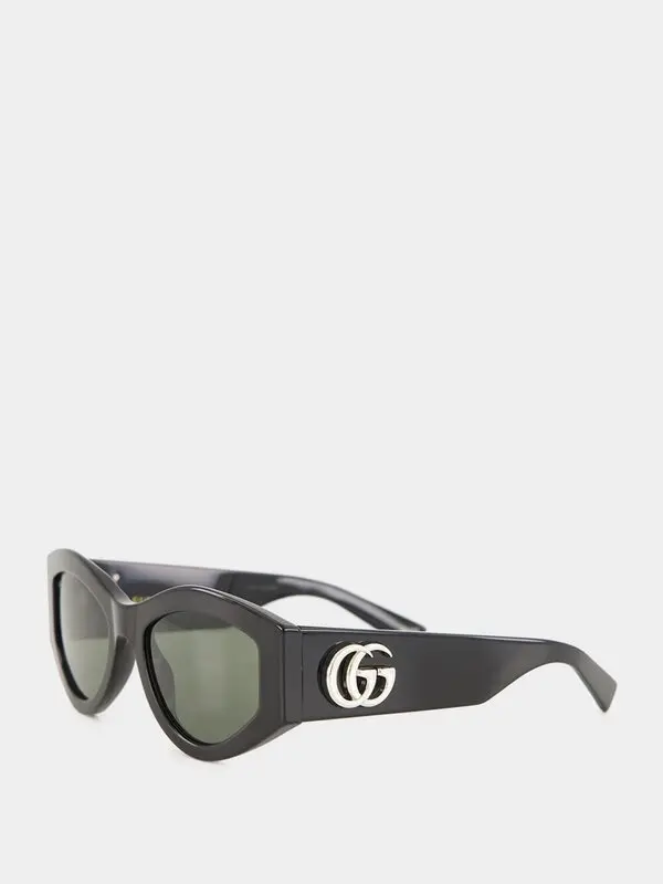 Gucci Oval Sunglasses With Double G - Grey