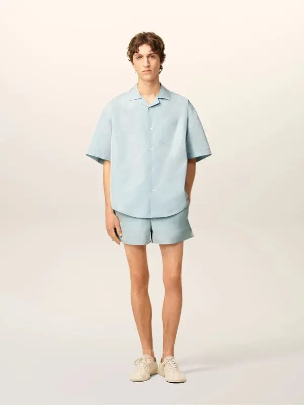 Ami Sky Taffeta Boxy Short-sleeved Shirt - Blue