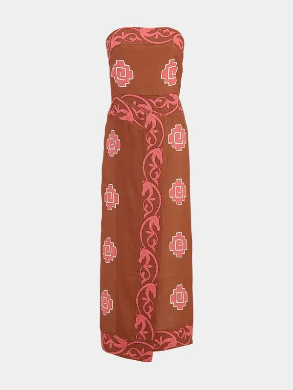 Johanna Ortiz Strapless Linen Ankle-length Dress - Orange
