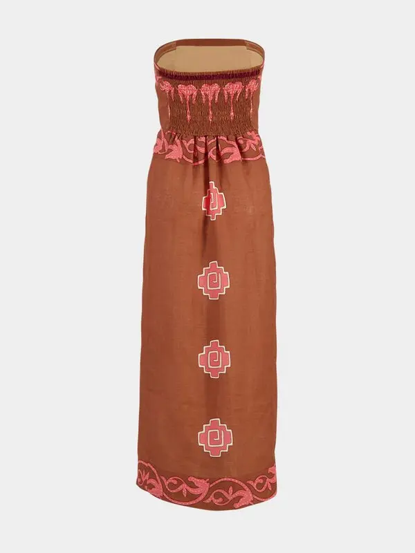 Johanna Ortiz Strapless Linen Ankle-length Dress - Orange