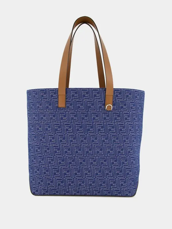 Fendi Ff Jacquard Denim Medium Shopping Bag - Blue