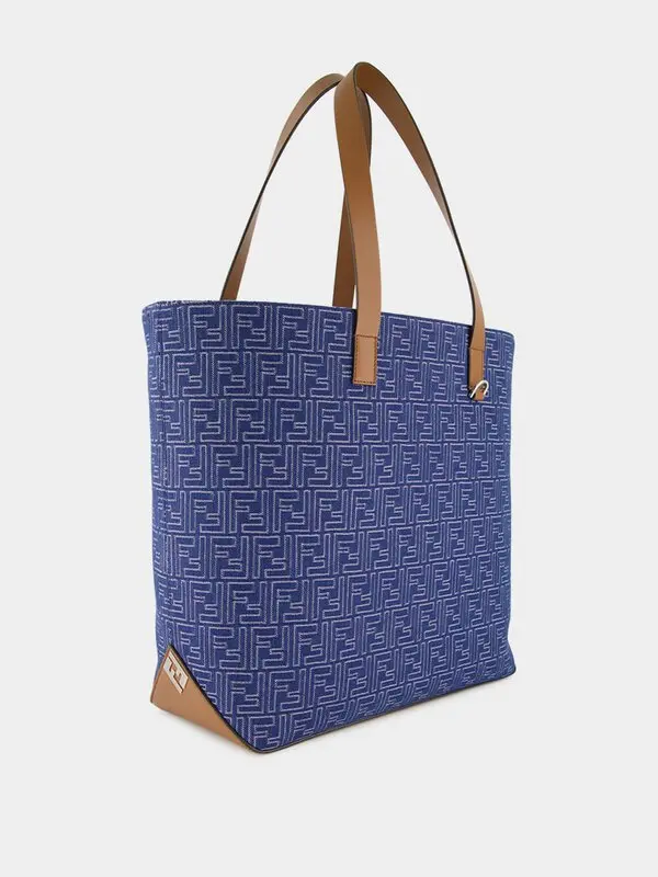 Fendi Ff Jacquard Denim Medium Shopping Bag - Blue