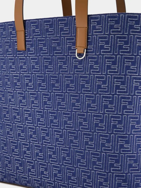 Fendi Ff Jacquard Denim Medium Shopping Bag - Blue