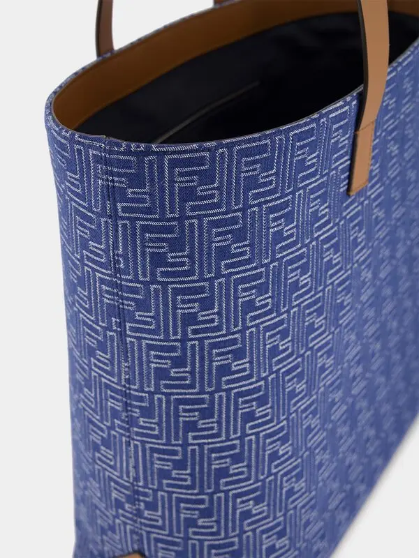 Fendi Ff Jacquard Denim Medium Shopping Bag - Blue