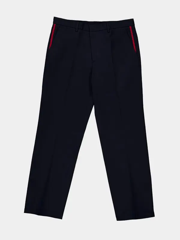 Gucci Cotton Twill Trousers With Web Detail - Blue