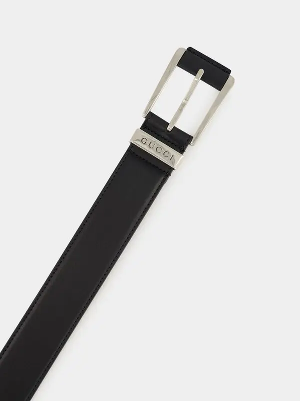 Gucci Leather Belt With Squared Buckle - Black