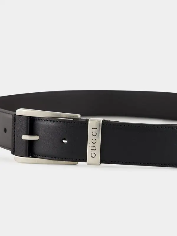 Gucci Leather Belt With Squared Buckle - Black