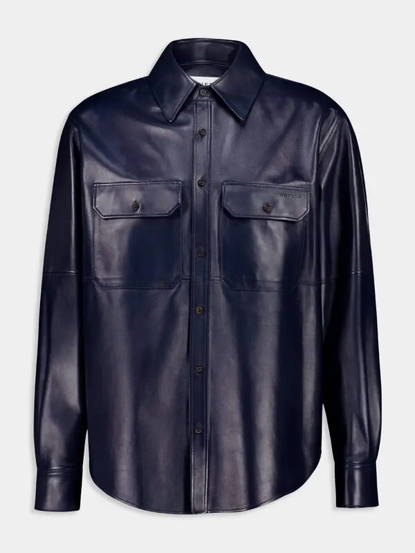 Alexander McQueen Navy Smooth Leather Long-sleeve Shirt
