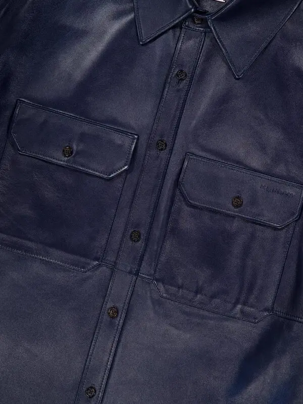 Alexander McQueen Navy Smooth Leather Long-sleeve Shirt