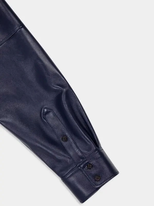 Alexander McQueen Navy Smooth Leather Long-sleeve Shirt