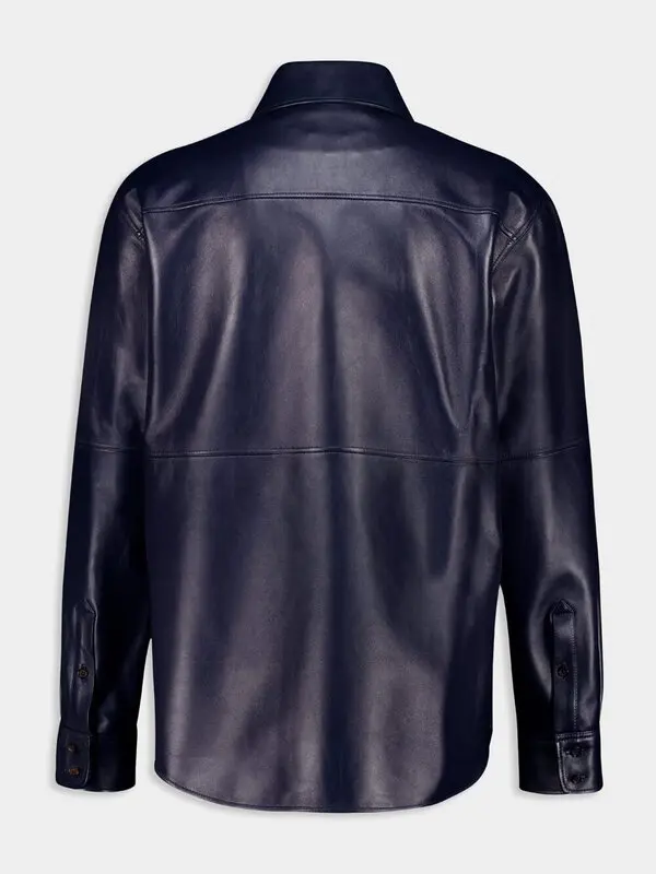 Alexander McQueen Navy Smooth Leather Long-sleeve Shirt - Blue