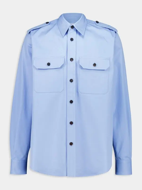Alexander McQueen Jermyn St. Utility Cotton Shirt - Blue