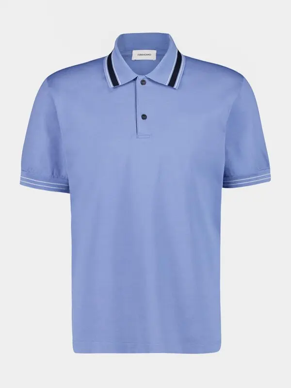 FERRAGAMO Light Cotton Piqué Polo Shirt - Blue