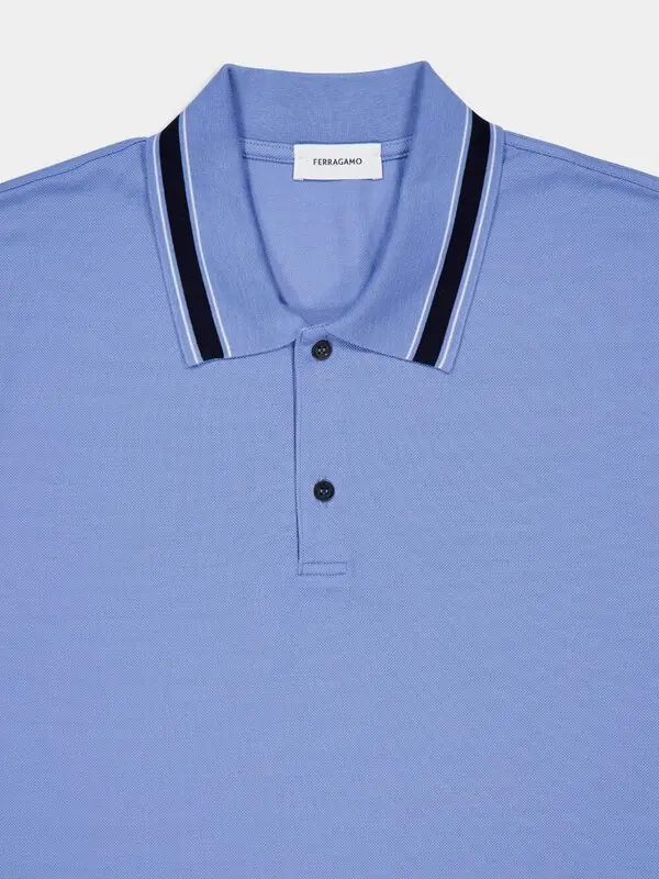 FERRAGAMO Light Cotton Piqué Polo Shirt - Blue