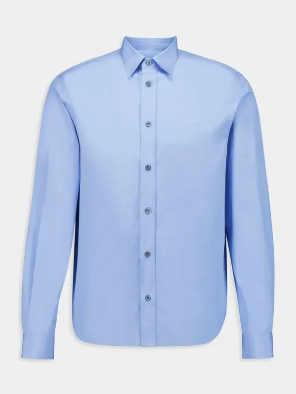 Prada Celeste Cotton Shirt With Pearl Buttons - Blue