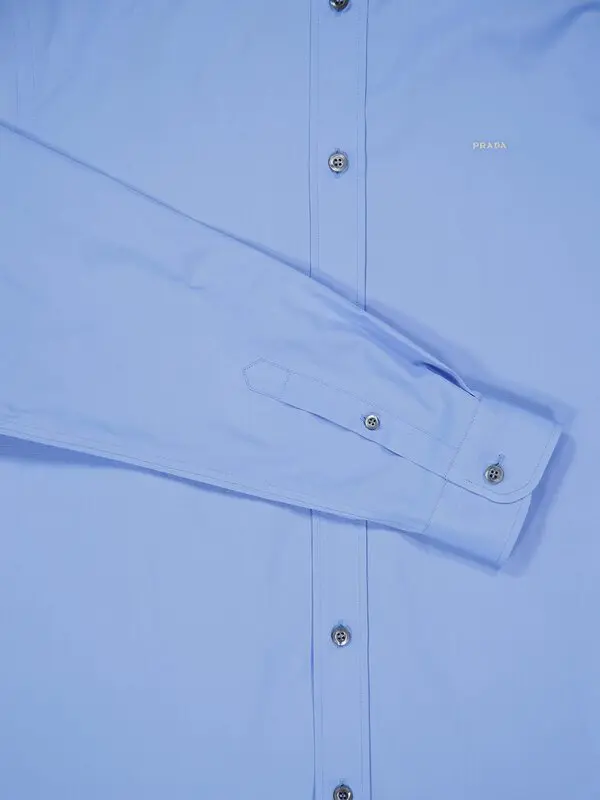 Prada Celeste Cotton Shirt With Pearl Buttons - Blue