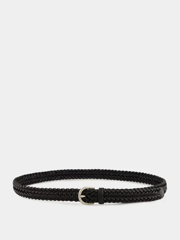 Dragon Diffusion Braided Leather Polo Tip Belt - Black