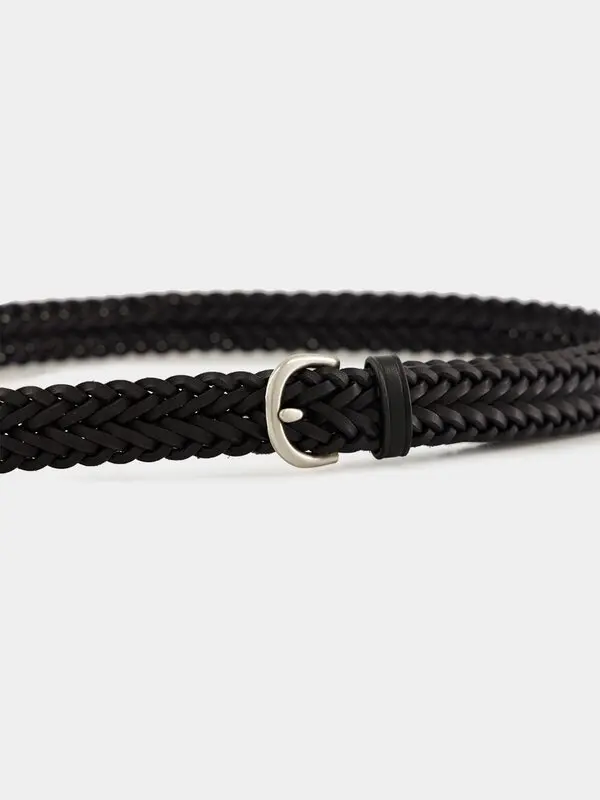 Dragon Diffusion Braided Leather Polo Tip Belt - Black